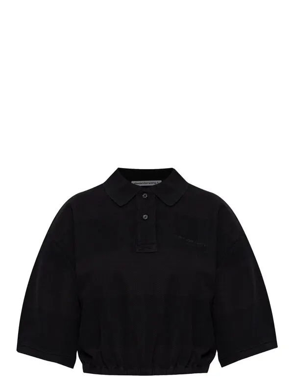 Alexander Wang Cropped Polo Shirt With Embroidered Logo - Black