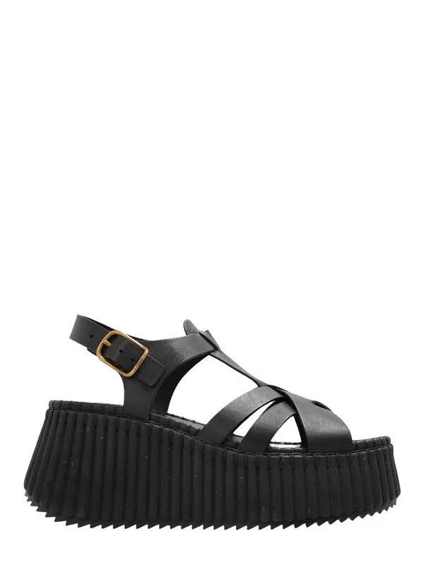 Chloé Nama Wedge Sandals - Black