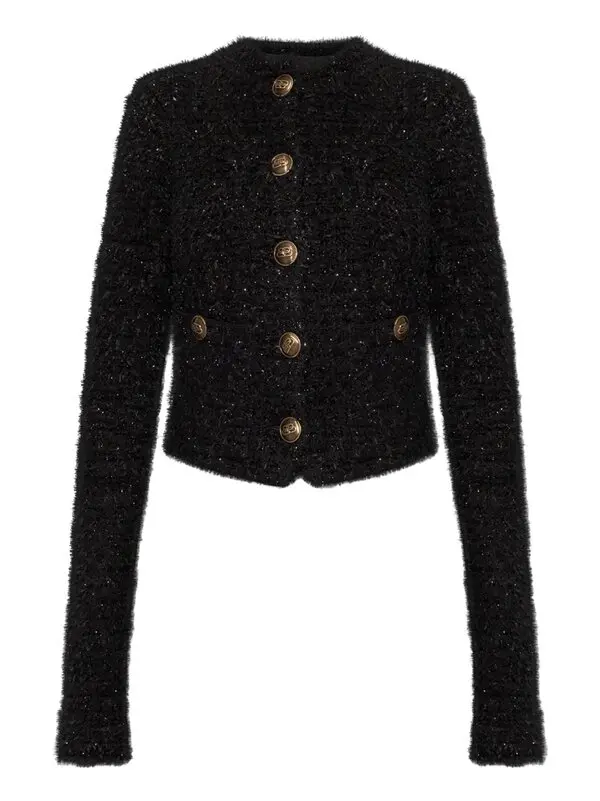 Balenciaga Tweed Jacket With Gold Button Detail - Black