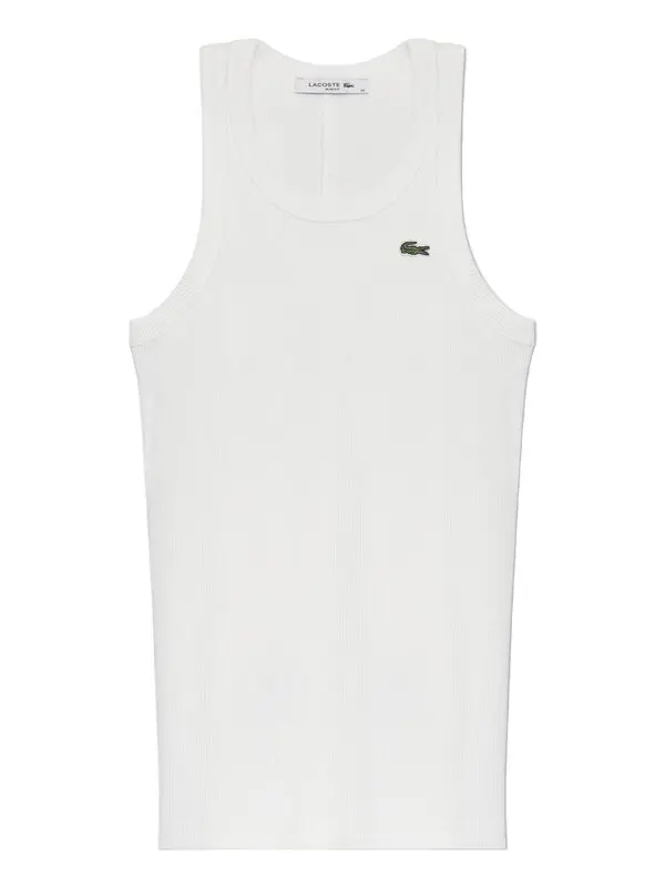 Lacoste Ribbed Top With Embroidered Logo - White