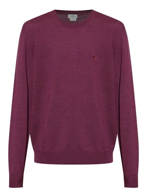 Etro Wool Sweater With Embroidered Logo - Purple