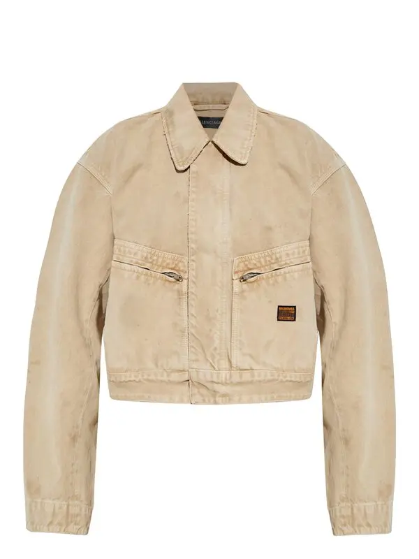 Balenciaga Aged Effect Denim Jacket - Beige