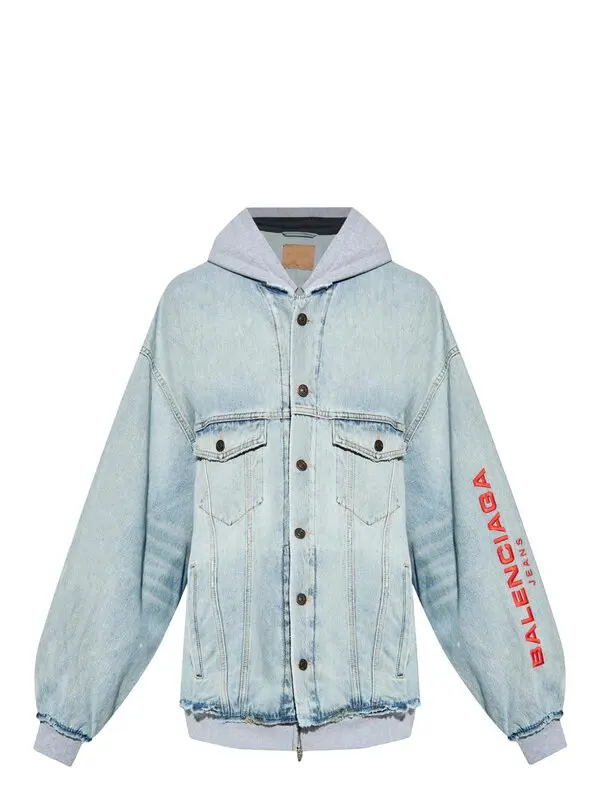 Balenciaga Hooded Denim Jacket - Light Blue