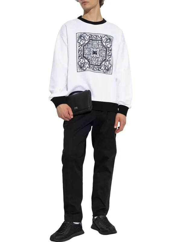 Dolce & Gabbana Sweatshirt With Embroidered Majolica Pattern - White