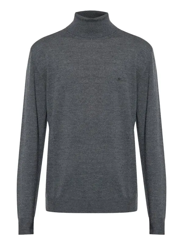 Etro Wool Turtleneck With Embroidered Logo - Grey