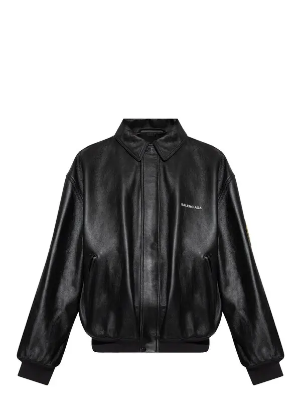Balenciaga Leather Jacket With Patch - Black