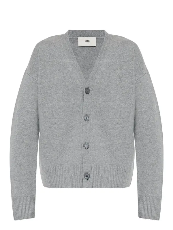 Ami Wool And Cashmere Cardigan - Grey