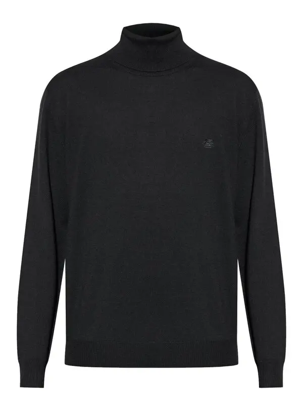 Etro Wool Turtleneck With Embroidered Logo - Black