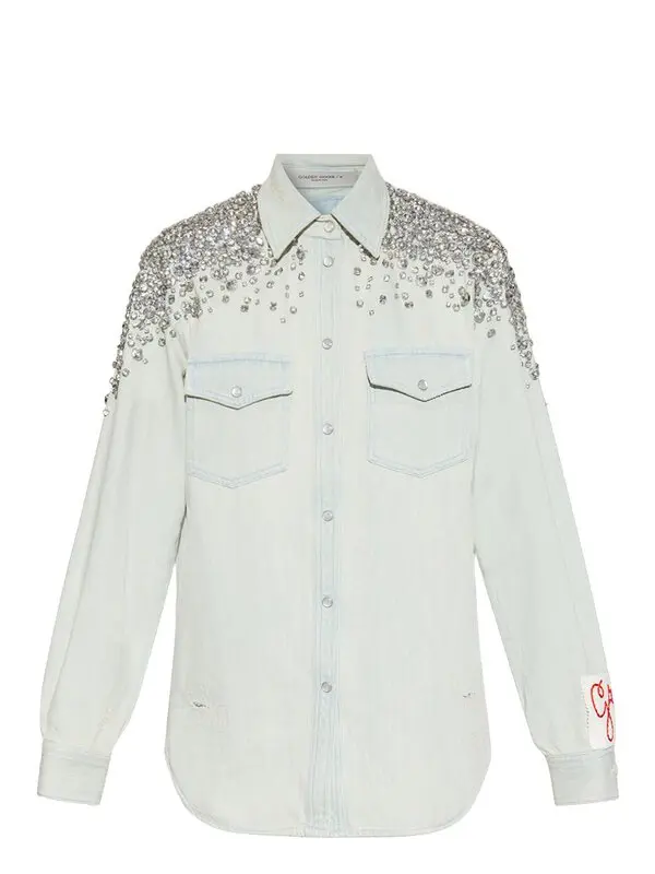 GOLDEN GOOSE Appliquéd Cotton Shirt - Light Blue