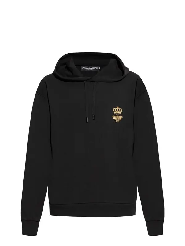 Dolce & Gabbana Hooded Cotton Sweatshirt With Embroidered Crest - Black