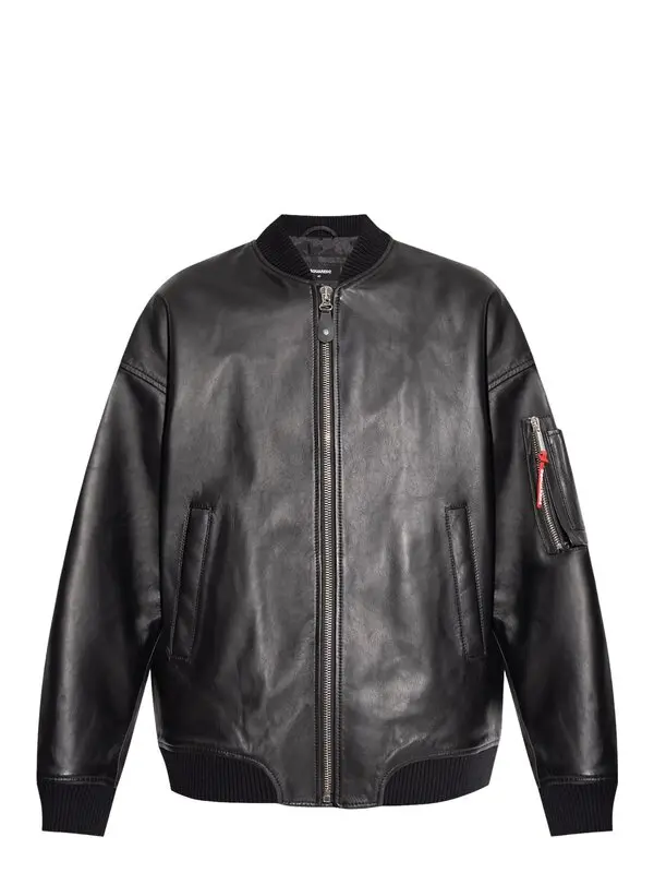 Dsquared2 Leather Bomber Jacket - Black
