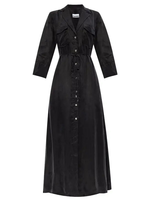 GANNI Belted Waist Maxi Dress - Black