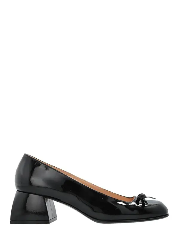 NODALETO Patent Leather High-heeled Pumps With Bow Detailing - Black