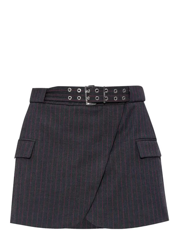 GANNI Pinstriped Mini Wrap Skirt - Grey