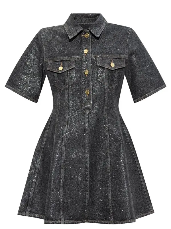GANNI Flared Denim Dress - Black