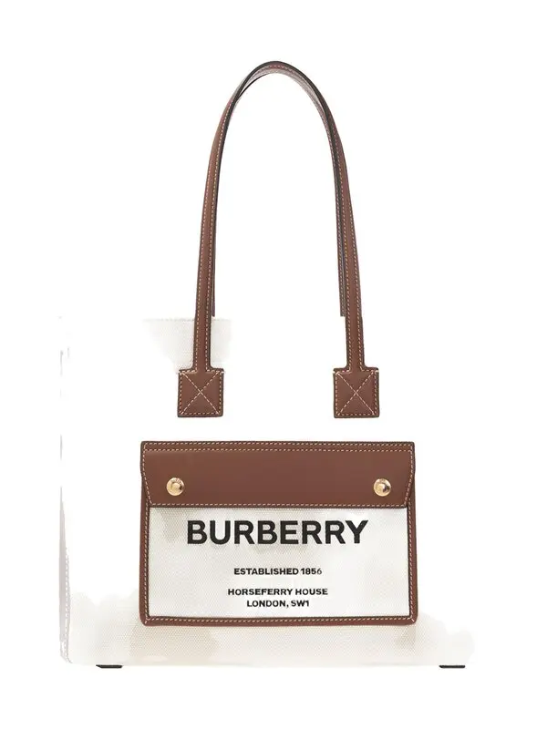 Burberry Logo Print Shopper Bag - Cream