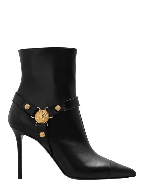 Balmain Heeled Leather Booties With Gold-tone Hardware - Black
