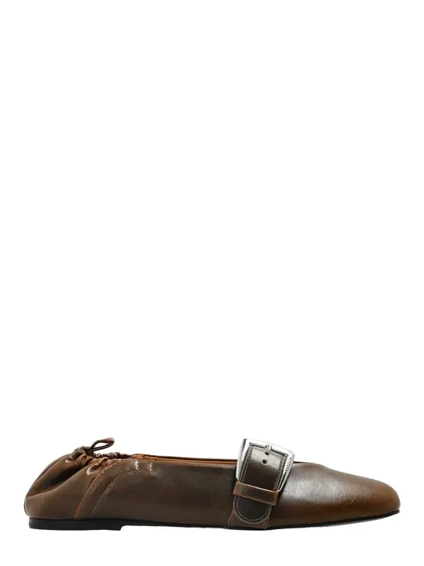 GANNI Buckled Leather Ballet Flats - Brown