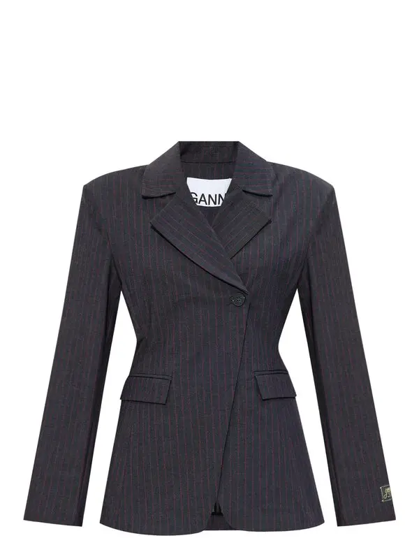 GANNI Striped Blazer - Grey