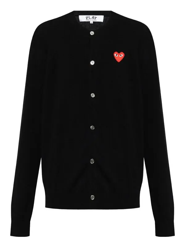 Play Comme Des Garcon Buttoned Wool Cardigan With Heart Applique - Black