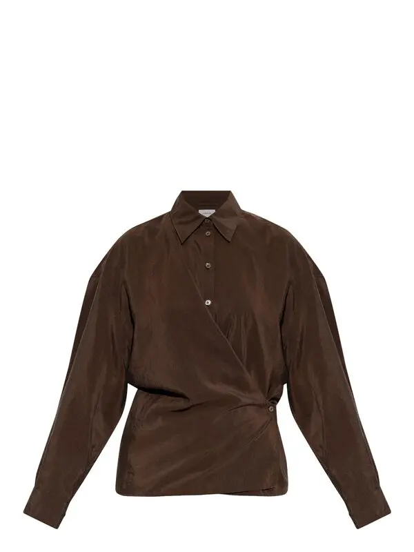 LEMAIRE Wrap-front Silk-blend Shirt - Brown