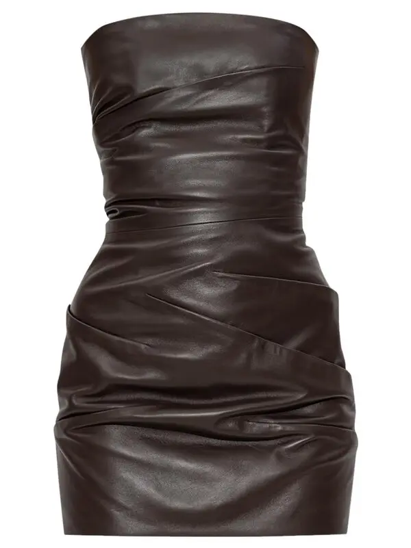 Attico Leather Mini Dress - Brown