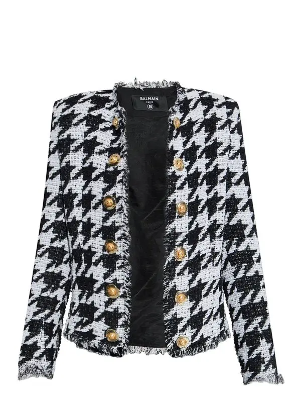 Balmain Houndstooth Tweed Blazer - Black