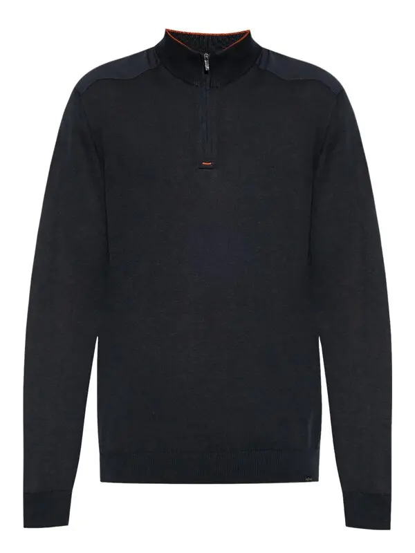 Paul & Shark Silk And Cotton Sweater With Quarter Zip - Navy Blue