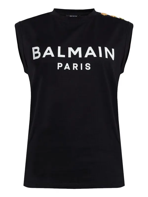 Balmain Sleeveless T-shirt With Logo - Black
