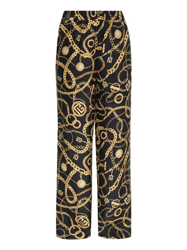 Balmain Printed Silk Trousers - Black