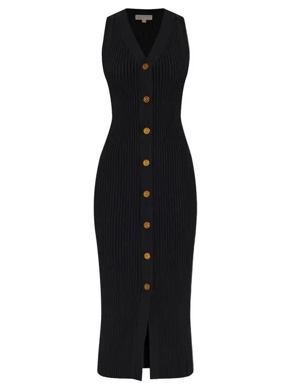Michael Kors Ribbed Bodycon Midi Dress - Black
