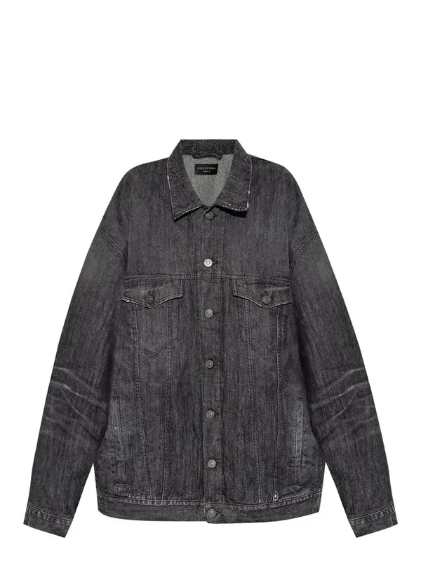 Balenciaga Crown Embellished Oversized Denim Jacket - Grey