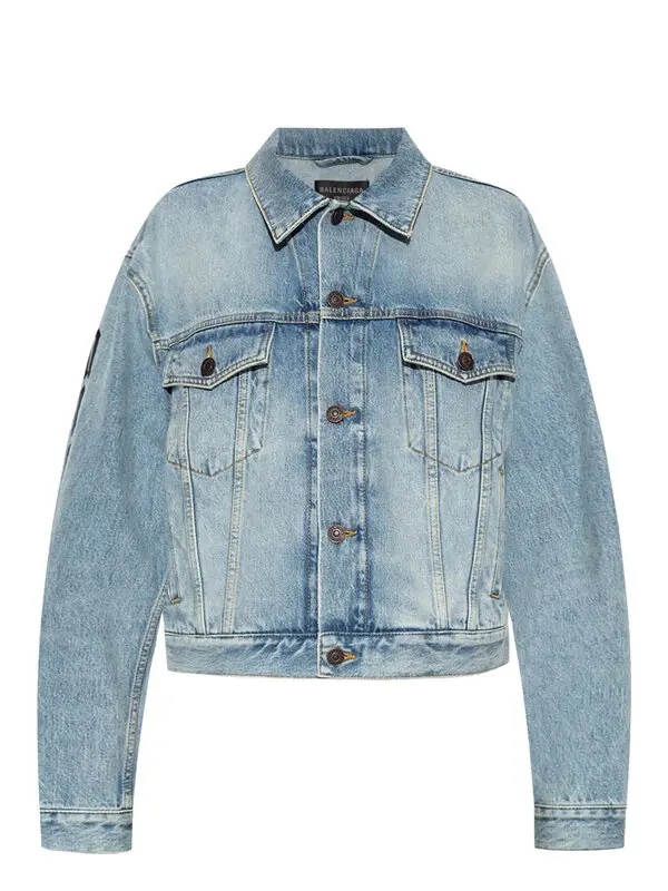 Balenciaga Denim Jacket With Logo Detail - Blue