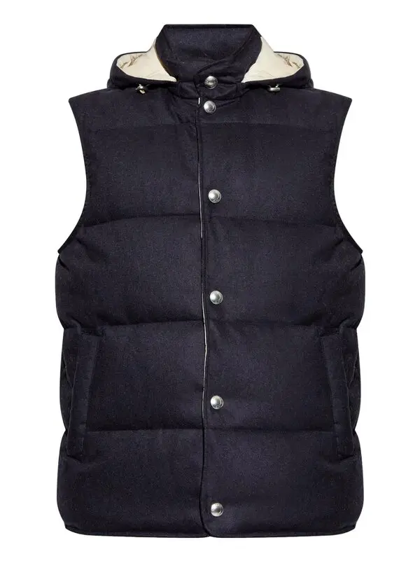 Eleventy Quilted Down Vest With Detachable Hood - Navy Blue