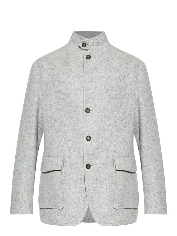 Eleventy Cashmere And Silk Mandarin Collar Blazer - Grey