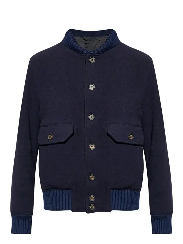 Eleventy Wool And Cashmere Bomber Jacket - Navy Blue