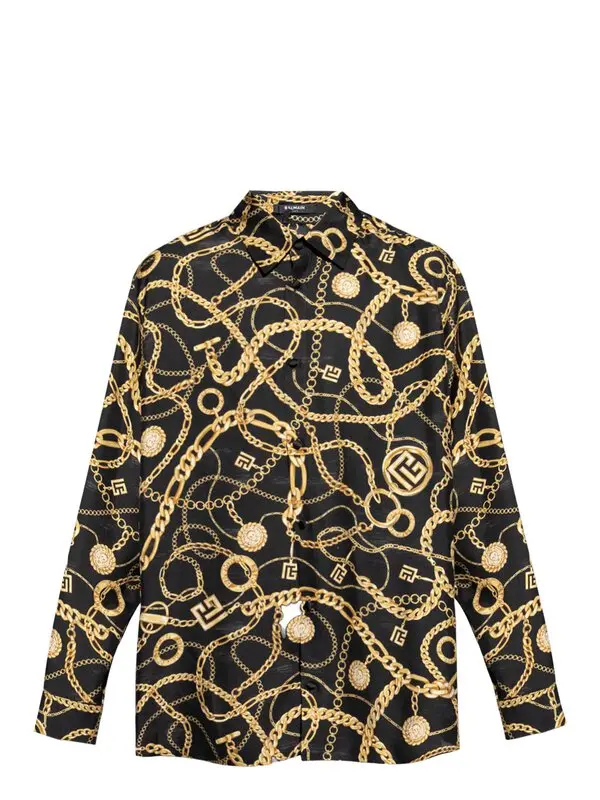 Balmain Silk Shirt With Print - Black