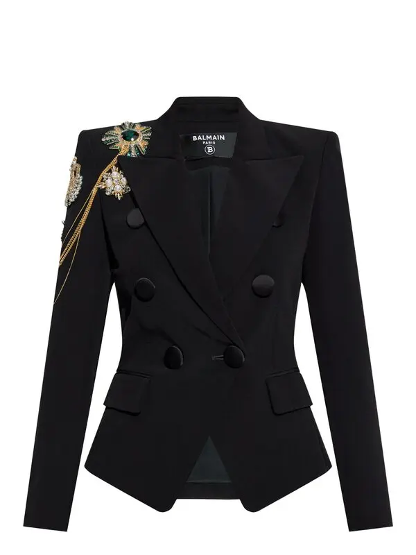Balmain Blazer With Shimmering Appliqués - Black