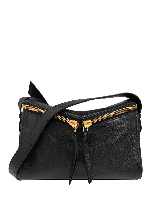 Mcm Shoulder Bag In Leather With Logo - Black