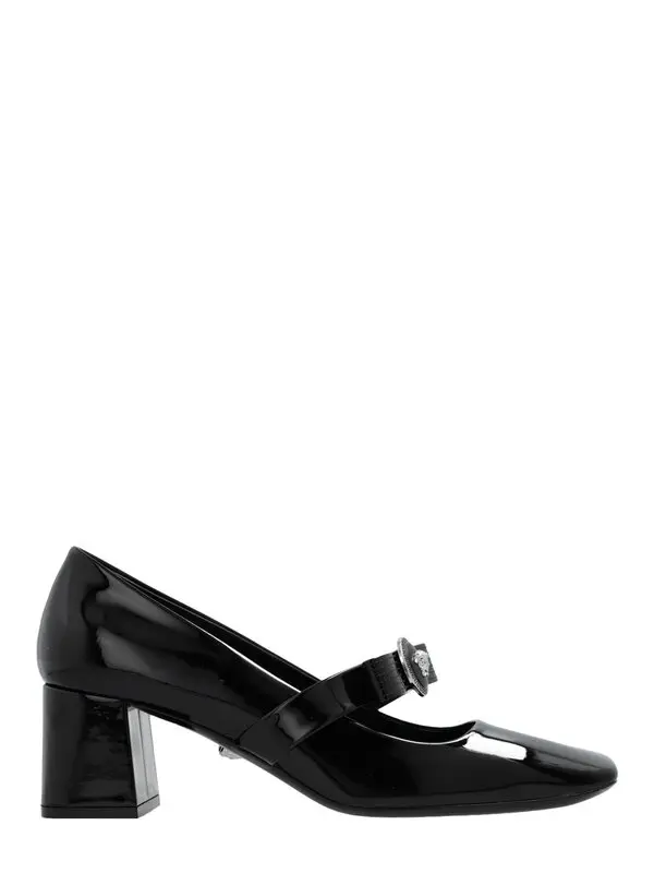Versace Patent Leather Pumps With Logo Strap - Black