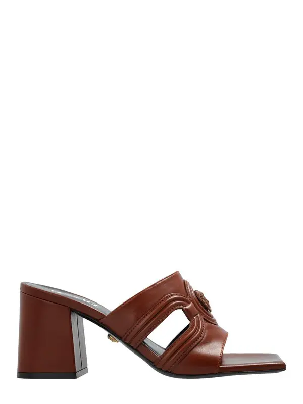 Versace Heeled Leather Mules - Brown