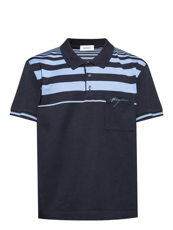 FERRAGAMO Polo With Logo - Navy Blue