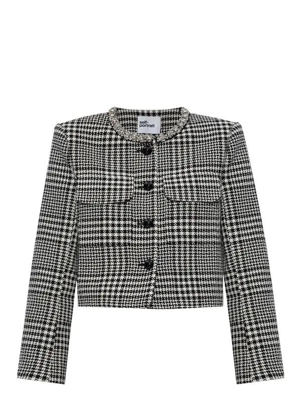 SELF-PORTRAIT Houndstooth Cropped Jacket - Black