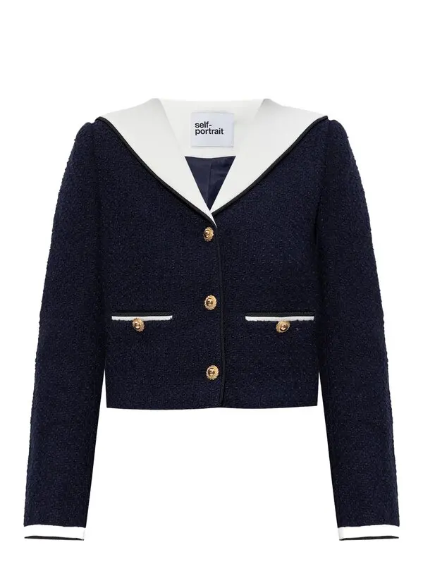 SELF-PORTRAIT Collar Jacket - Navy Blue