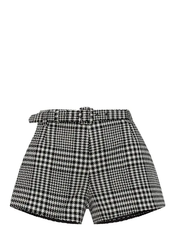 SELF-PORTRAIT Houndstooth High-waisted Wide-leg Shorts - Black