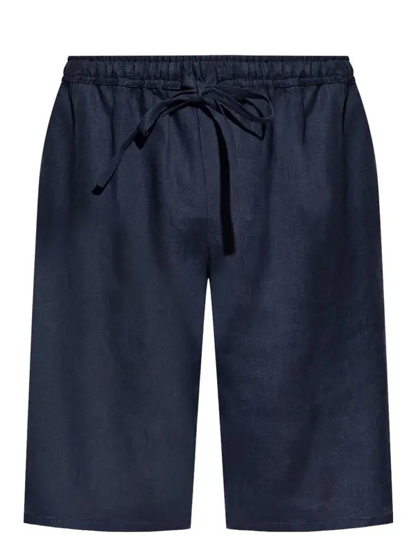 Dolce & Gabbana Linen Shorts With Logo Detail - Navy Blue