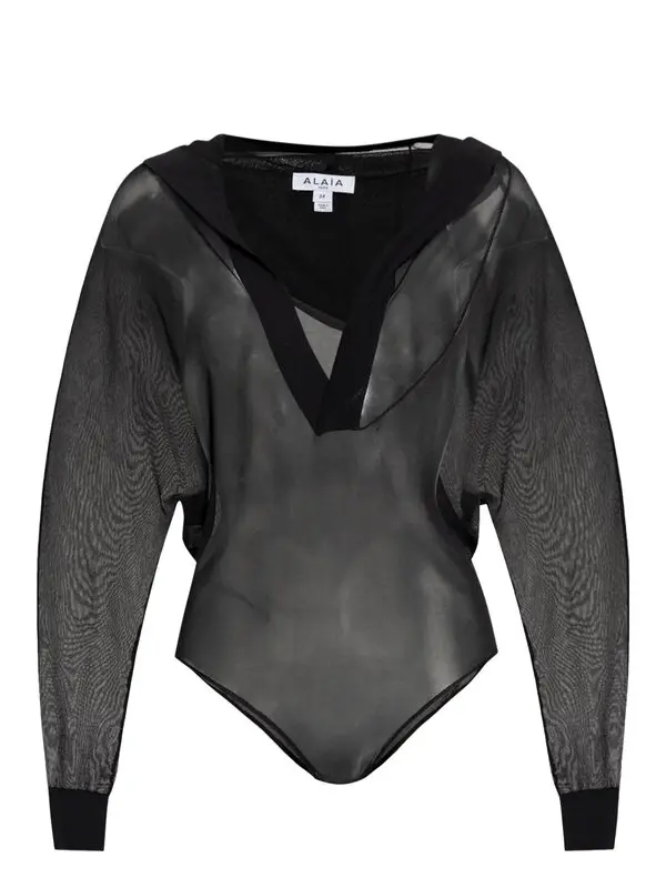 Alaïa Transparent Bodysuit With Hood - Black