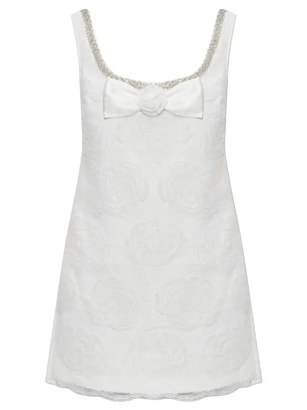 SELF-PORTRAIT Strappy Embossed Rose Dress - White