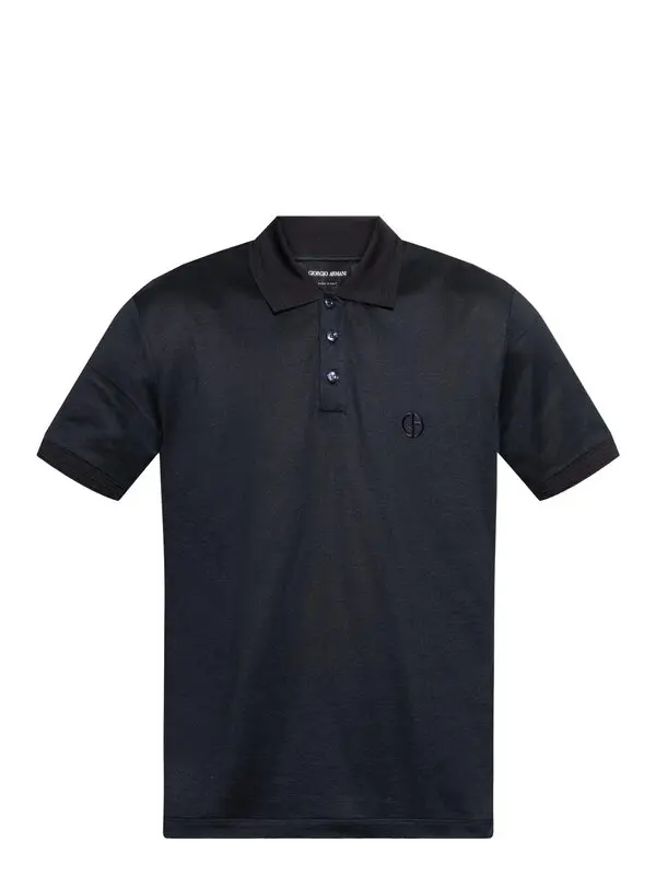 Giorgio Armani Polo With Embroidered Logo - Navy Blue