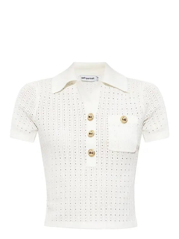 SELF-PORTRAIT Polo Shirt With Pocket - White